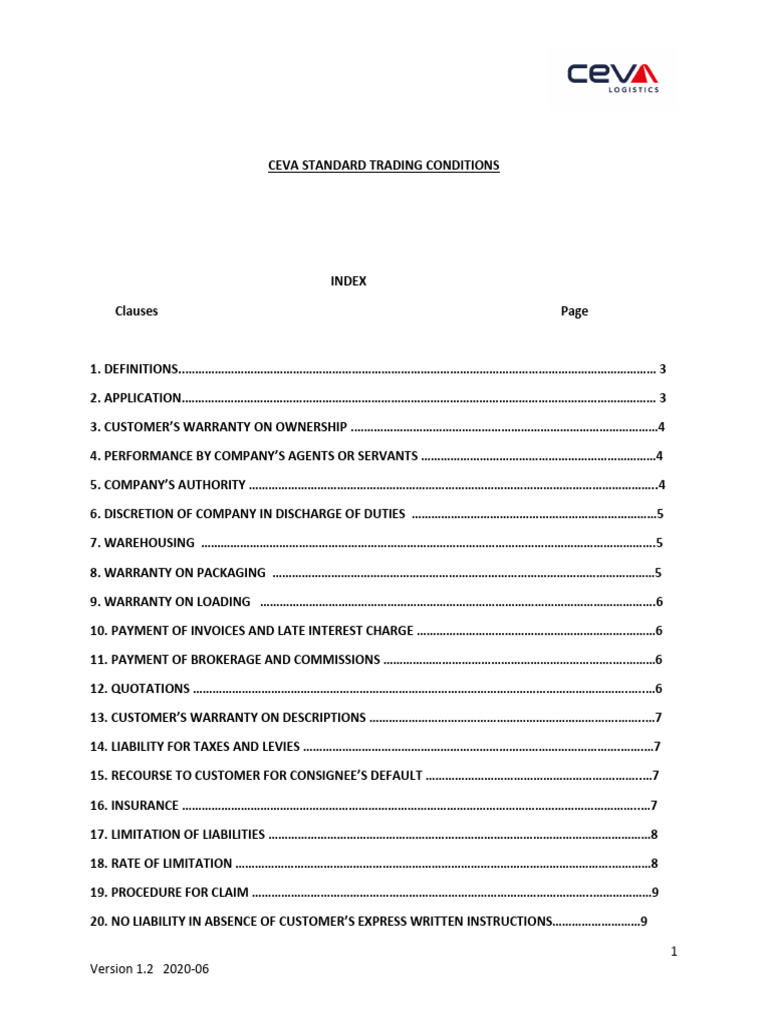 10 - Ceva Standard Trading Conditions - Ceva Logistics (Hongkong) LTD | PDF