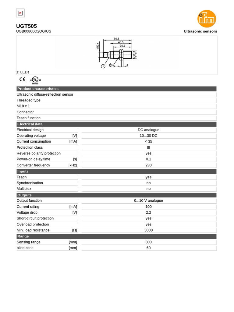 Product Characteristics: Ultrasonic Sensors | PDF | Components ...
