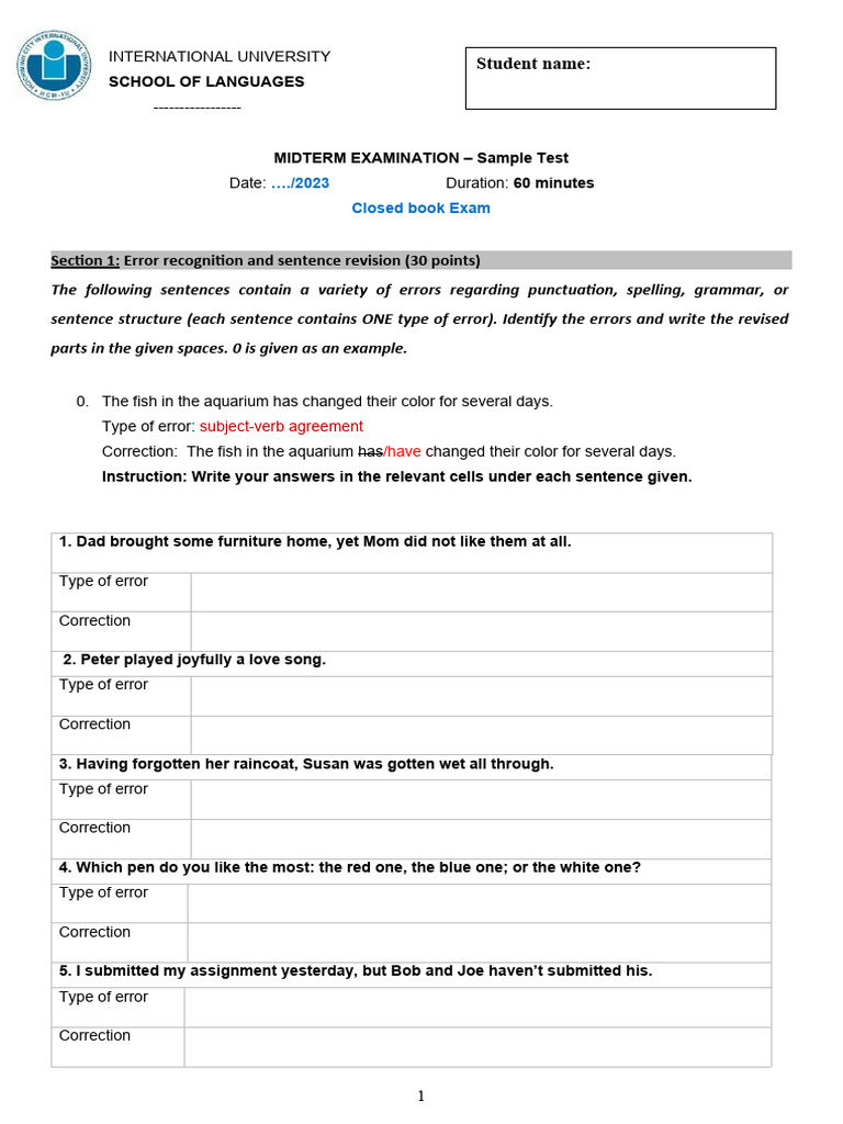 Writing 1 Mid Sample Test 2023 2024 2 | PDF | Ellipsis | Human ...