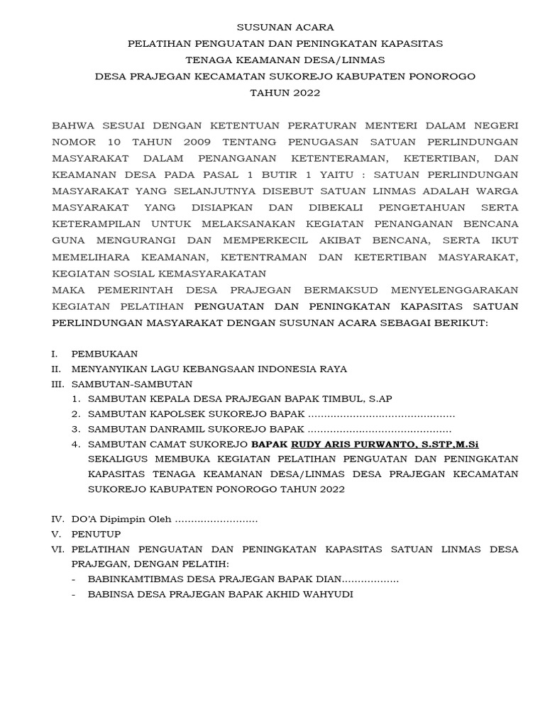 Susunan Acara Linmas | PDF Susunan Acara Linmas | PDF