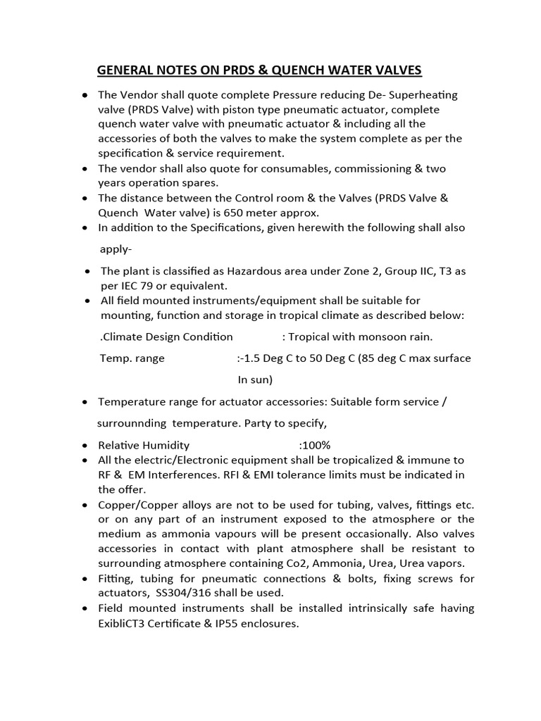 General Notes On PRDS | PDF | Valve | Electromagnetic Interference
