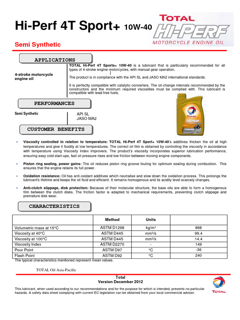 Hi-Perf 4T Sport+: Semi Synthetic | PDF | Motor Oil | Mechanical ...