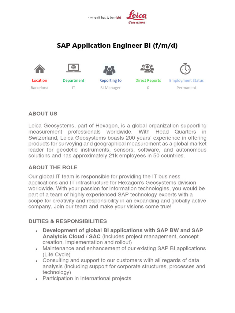 SAP Application Engineer BI Role | PDF | Cloud Computing | Analytics