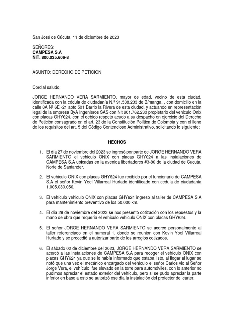 Derecho de Peticion Panoramico - Onix | PDF