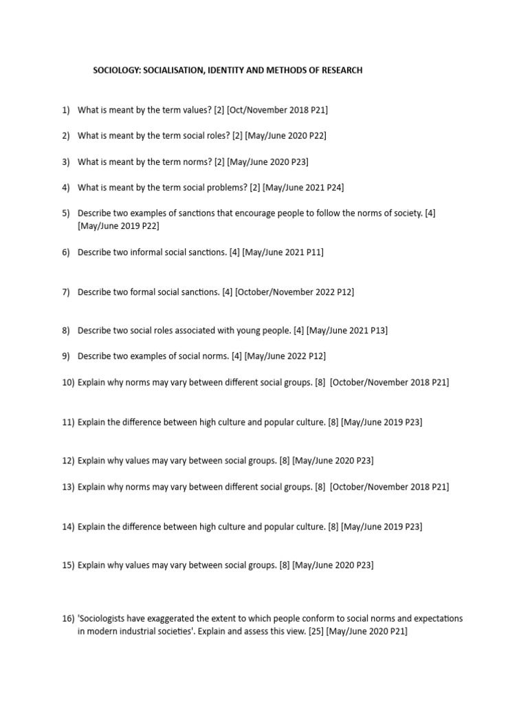 Sociology: Socialisation, Identity and Methods of Research | PDF ...