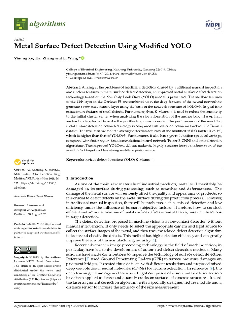 Algorithms 14 00257 v2 | PDF | Deep Learning | Charge Coupled Device Algorithms 14 00257 v2 | PDF | Deep Learning | Charge Coupled Device