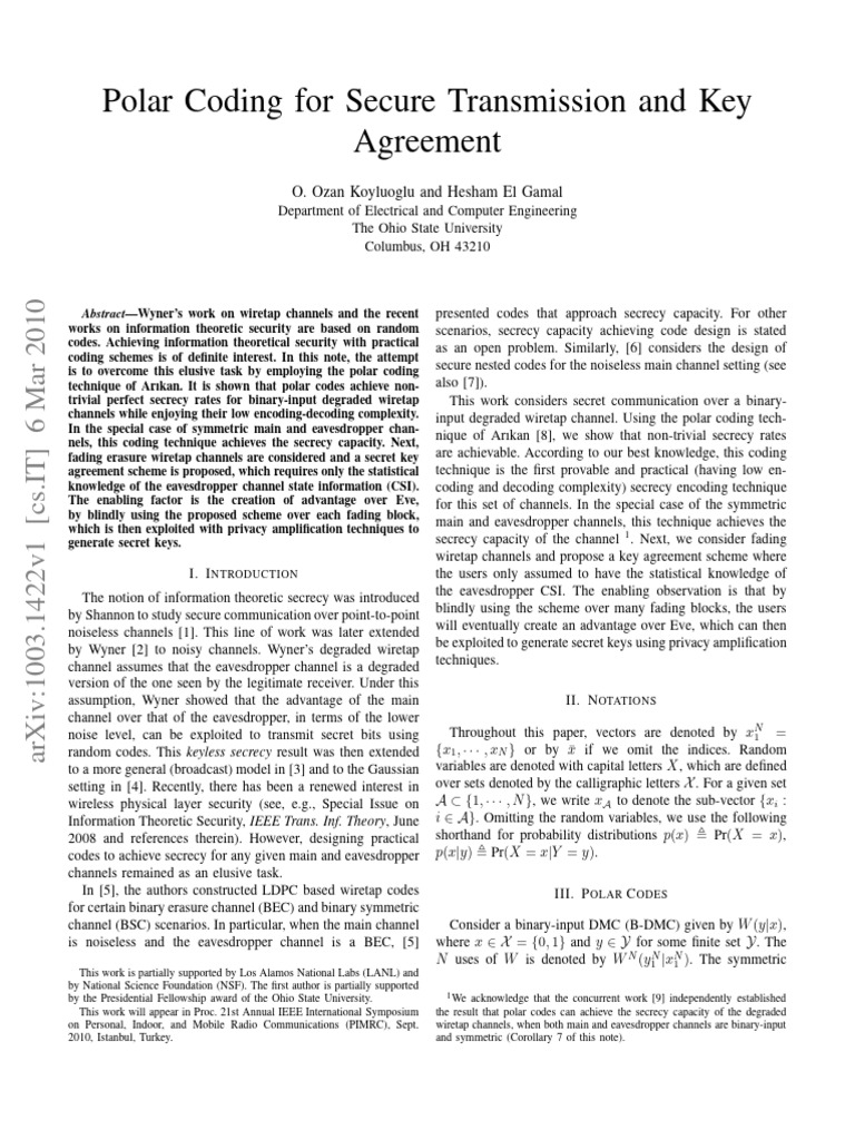 Polar Coding For Secure Transmission And Download Free Pdf Applied Mathematics Computer