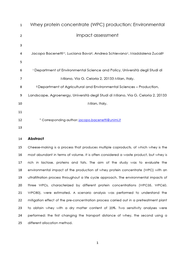 Bacenetti+et+al 2019 Whey+protein+concentrate+ (WPC) +production+environmental+impact+assessment ...