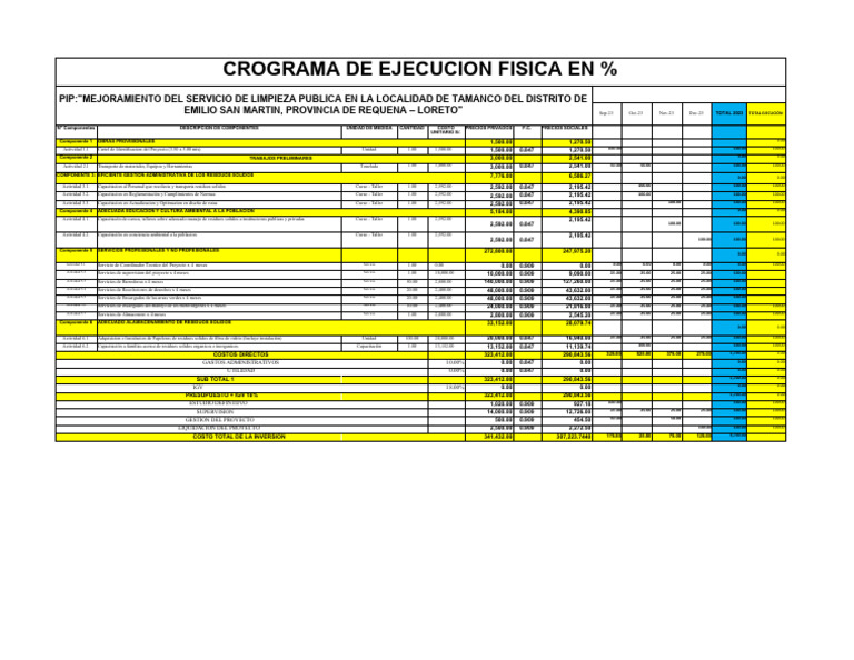 Cronograma de Ejecucion Fisica Tamanco | PDF