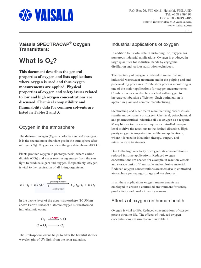 Vaisala Spectracap - Oxygen TX - What Is O2 | PDF | Oxygen | Breathing