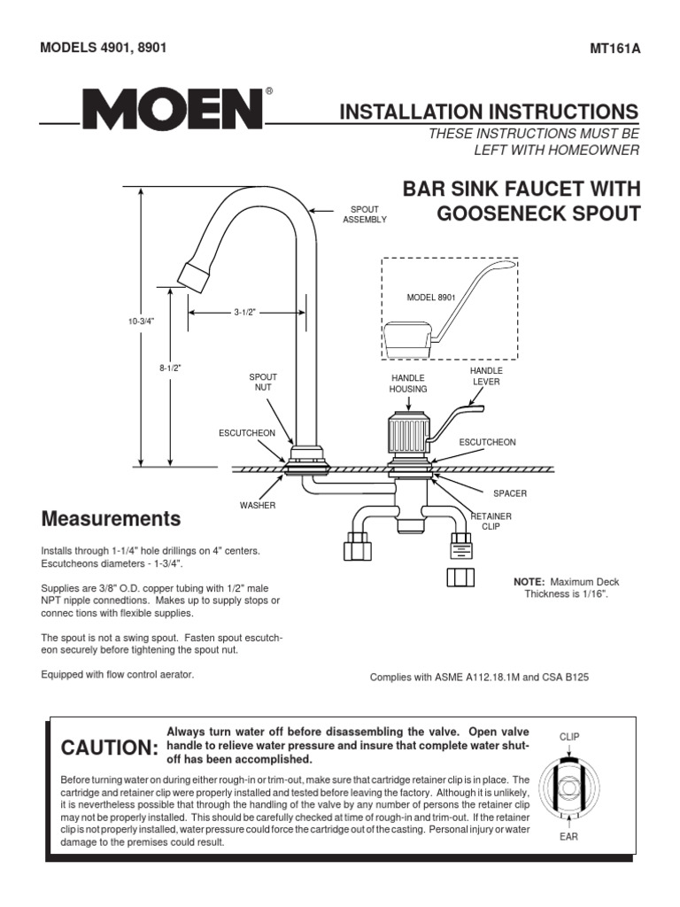 Installation Instructions: MODELS 4901, 8901 MT161A | PDF | Tap (Valve ...