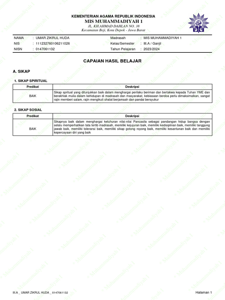 Rapor III.A - UMAR ZIKRUL HUDA - 0147061132 | PDF