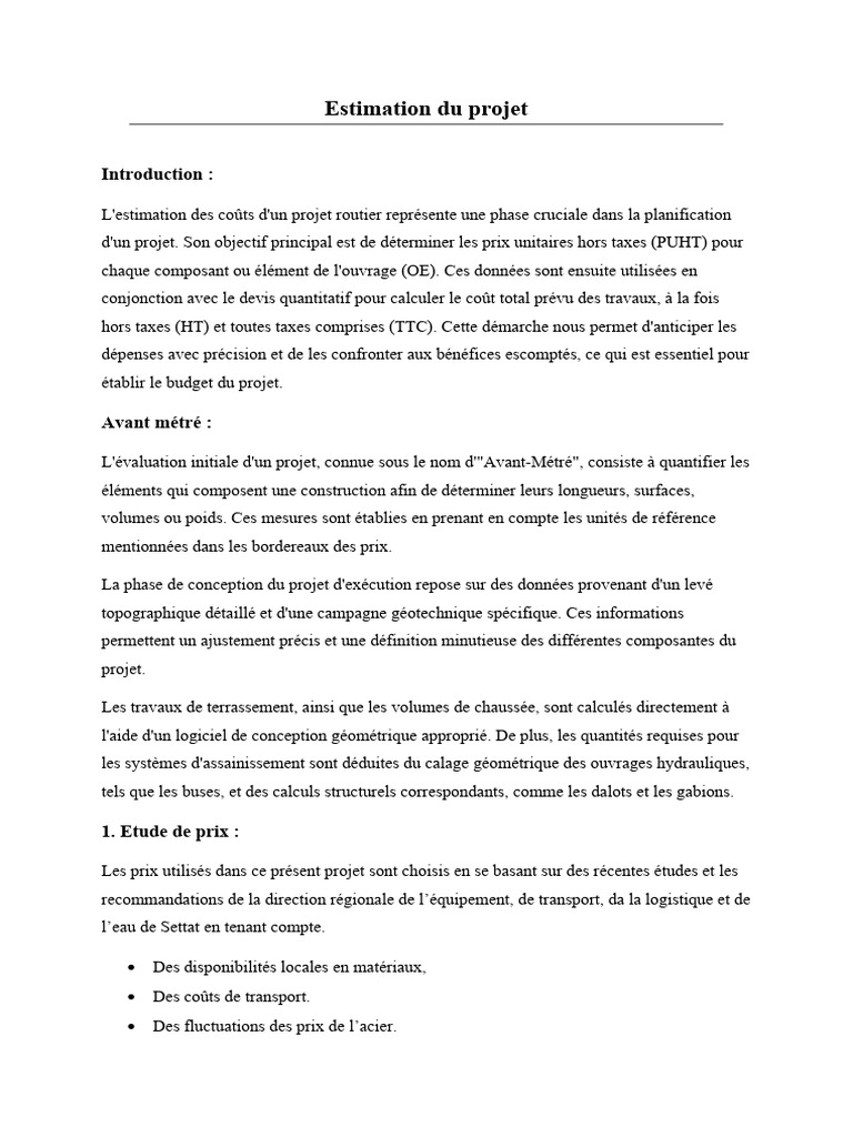 Estimation des coûts du projet routier | PDF | Méthodes et références ...
