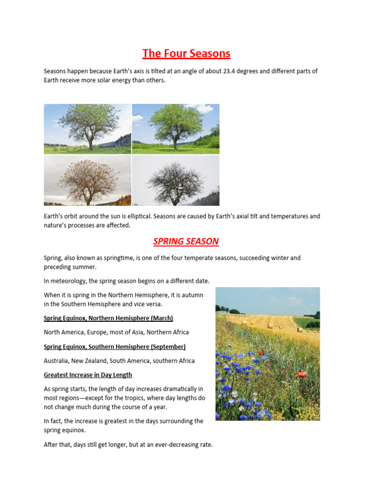 Understanding Earth's Four Seasons | PDF