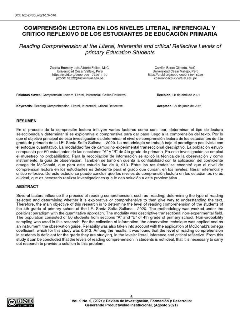 Reading Comprehension at The Literal, Inferential and Critical ...