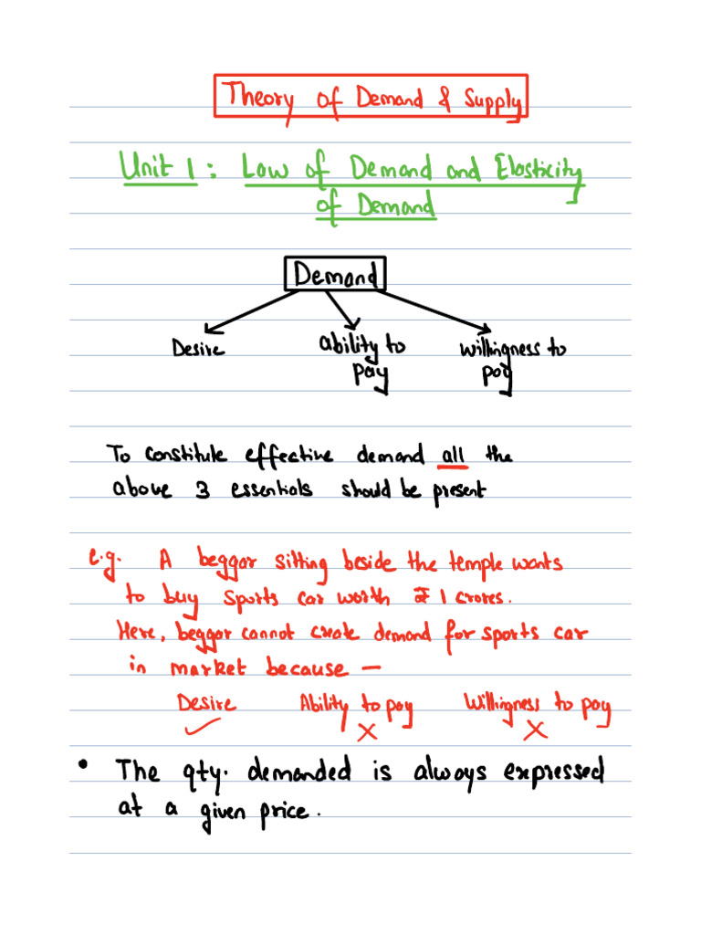 Theory of Demand & Supply Revision Notes | PDF | Demand | Elasticity ...