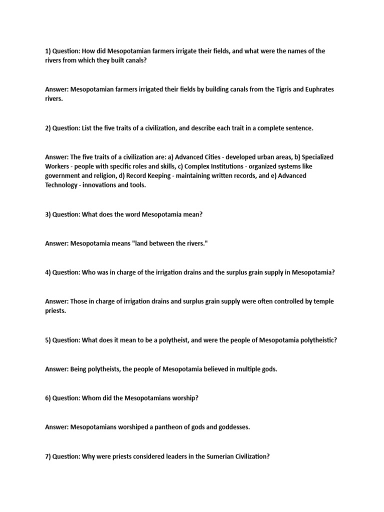 9 Mesopotamia Unit Review | PDF | Mesopotamia | Sumer