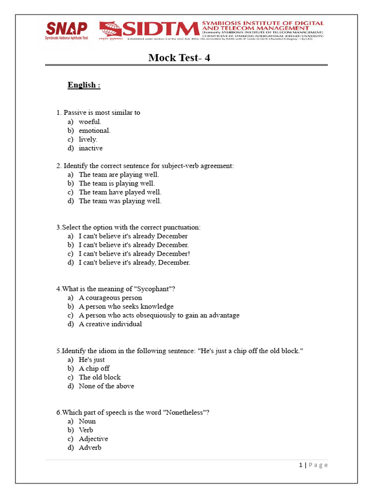 Mock - 4 - SNAP | Download Free PDF | Verb