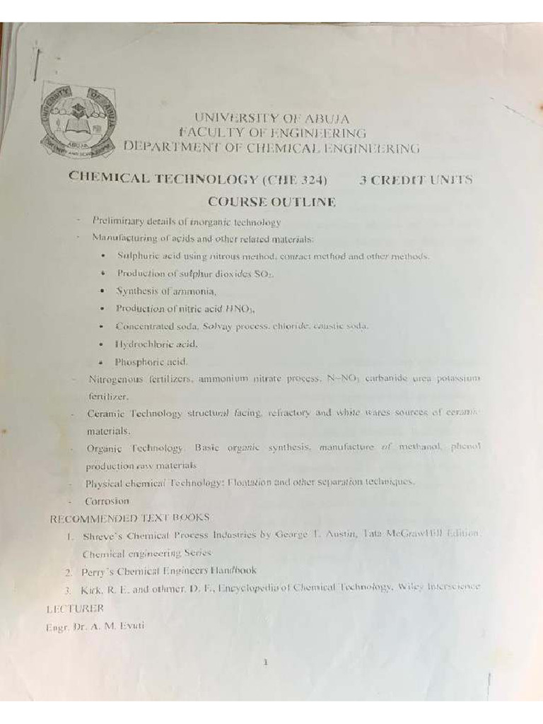 Che 324 Chem Tech 1 | PDF