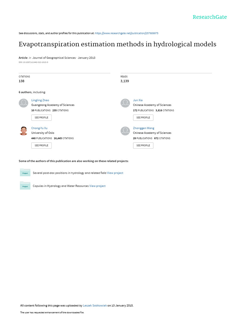 Evapotranspiration Estimation Methods in Hydrological Models | PDF