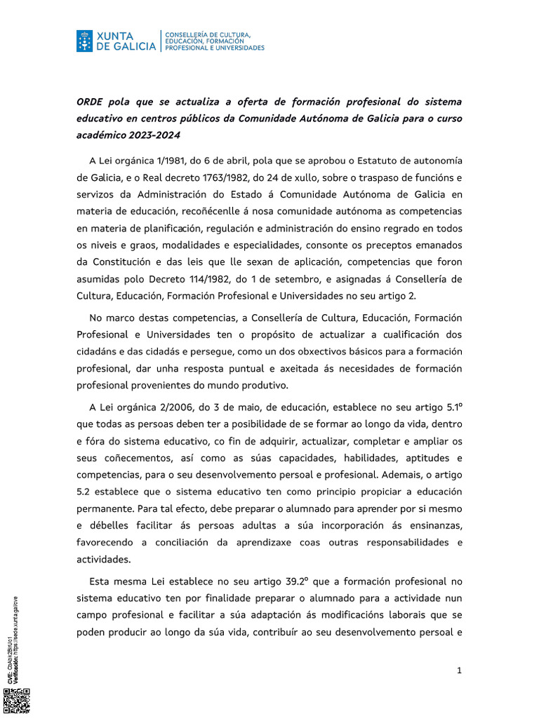 Gal Orde Oferta FP 2023 2024 | PDF