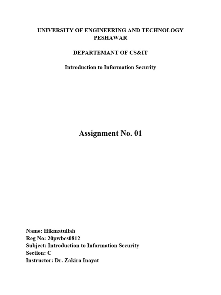 Introduction to Information Security Assignment | PDF | Encryption | Key (Cryptography)