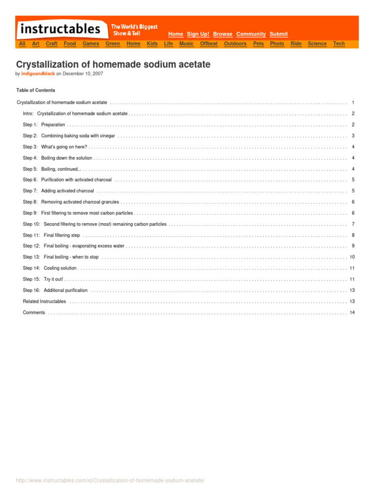 Crystallization of Homemade Sodium Acetate | PDF | Sodium Bicarbonate ...