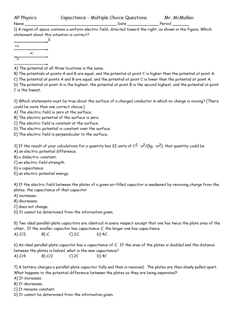 Capacitance Multiple Choice Questions | PDF | Capacitor | Capacitance