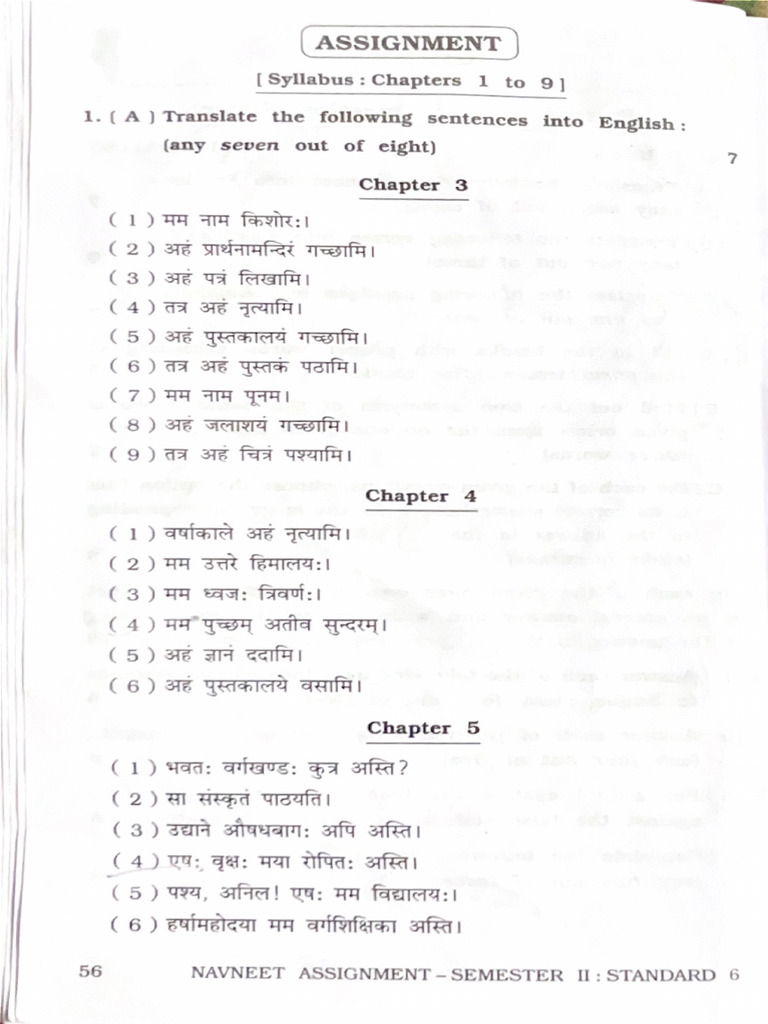 Class 6th Sanskrit Assignment | PDF