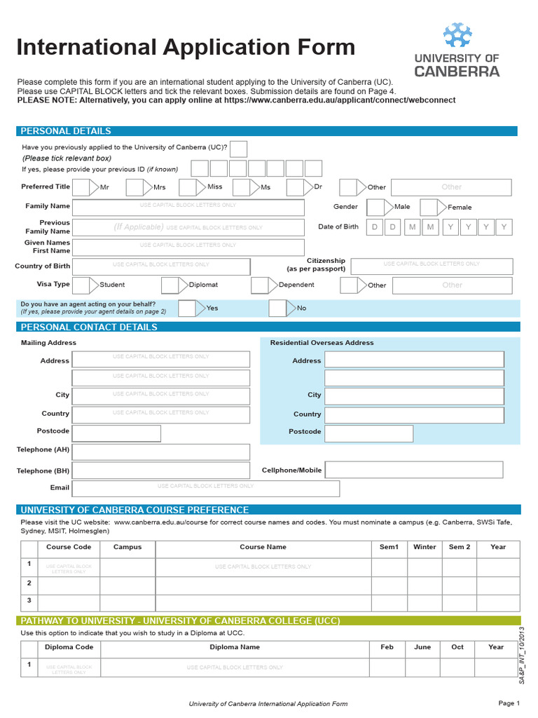 Canberra International Application Form | PDF