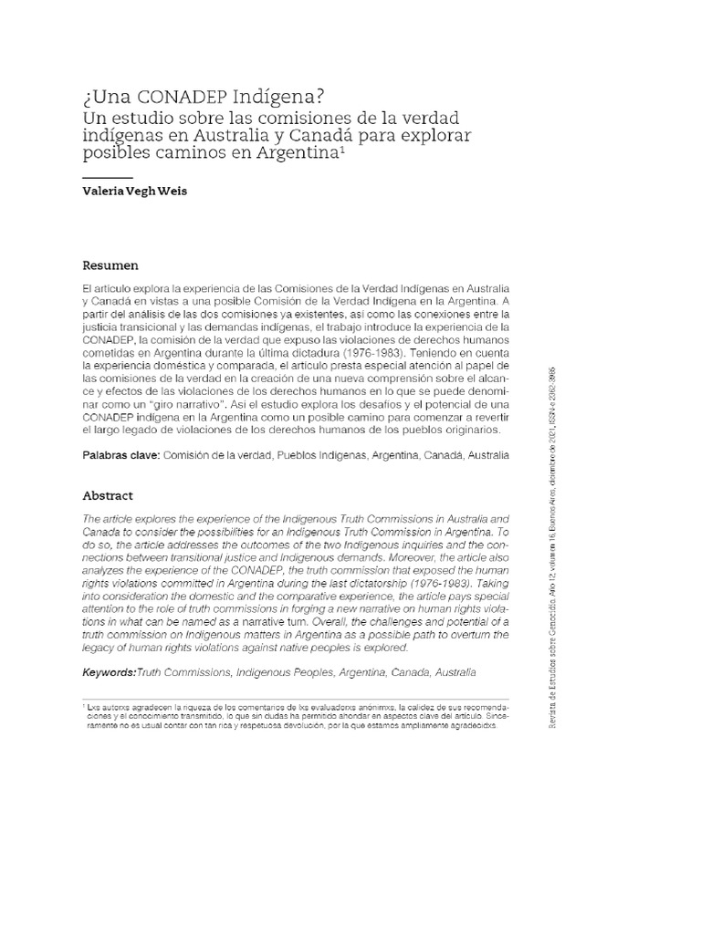 ¿Una CONADEP Indígena - Revista de Estudios Sobre Genocidio | PDF