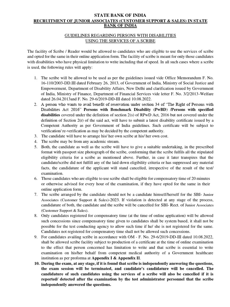 Scribe Guidelines for SBI Junior Associates | PDF | Recruitment ...