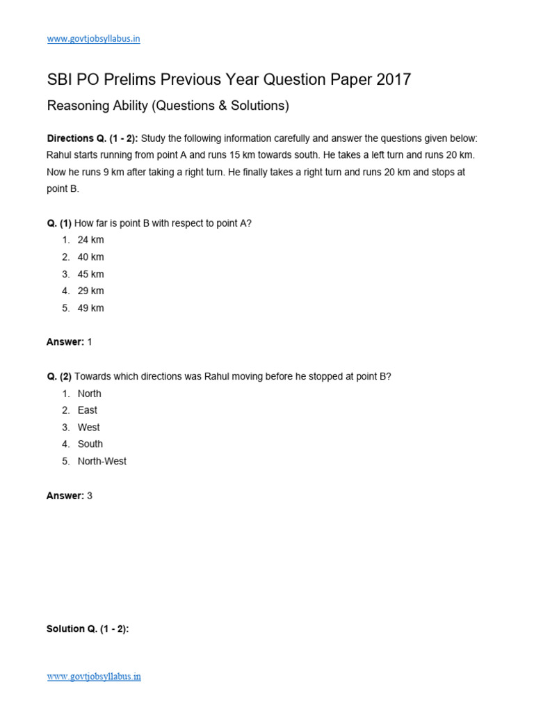 SBI PO Prelims 2017 Reasoning Paper | PDF | Sports & Recreation ...