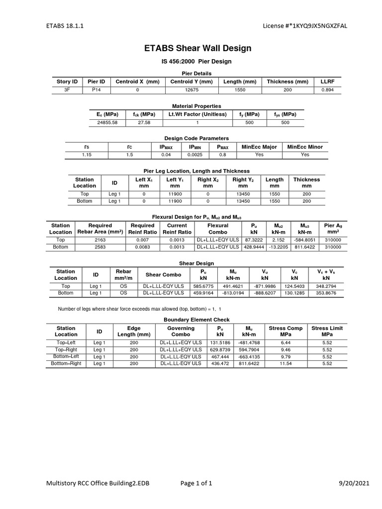 Shear Wall Design Report ETABS | PDF | Solid Mechanics | Continuum Mechanics