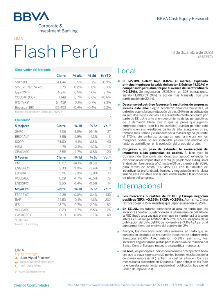 BBVA Flash Perú - 13.12.23 | PDF