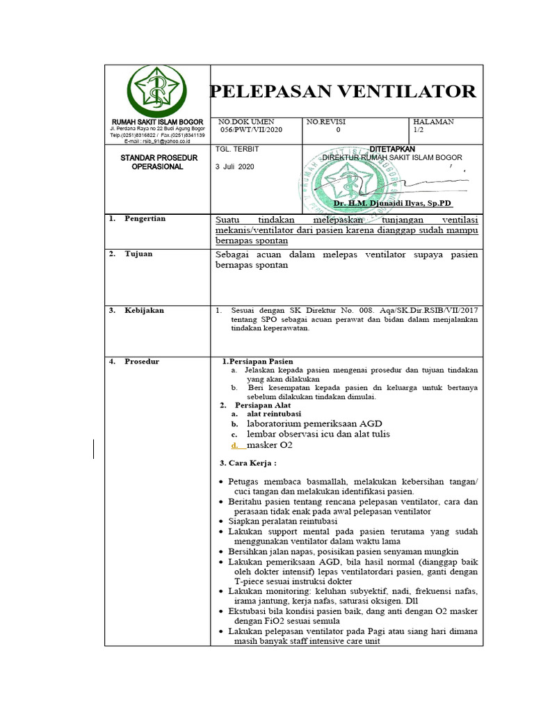SOP Pelepasan Ventilator | PDF | Sains & Matematika
