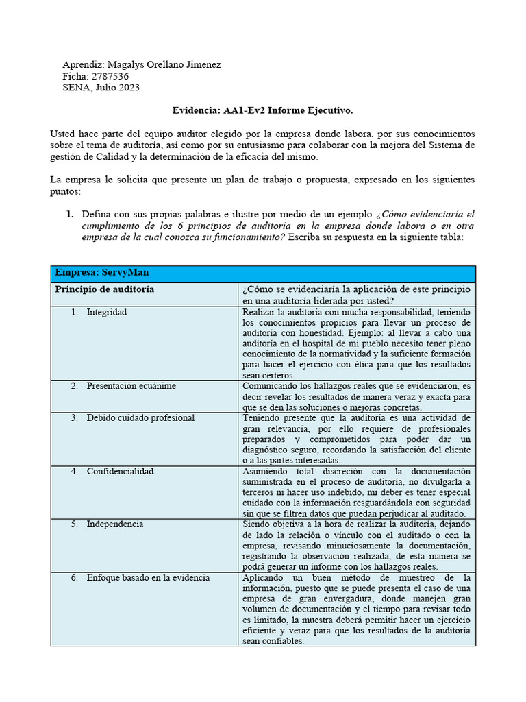 Evidencia. AA1-Ev2 Informe Ejecutivo. | PDF | Auditoría | Business