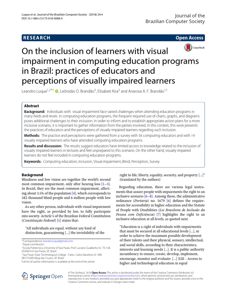 On The Inclusion of Learners With Visual | PDF | Learning | Visual ...