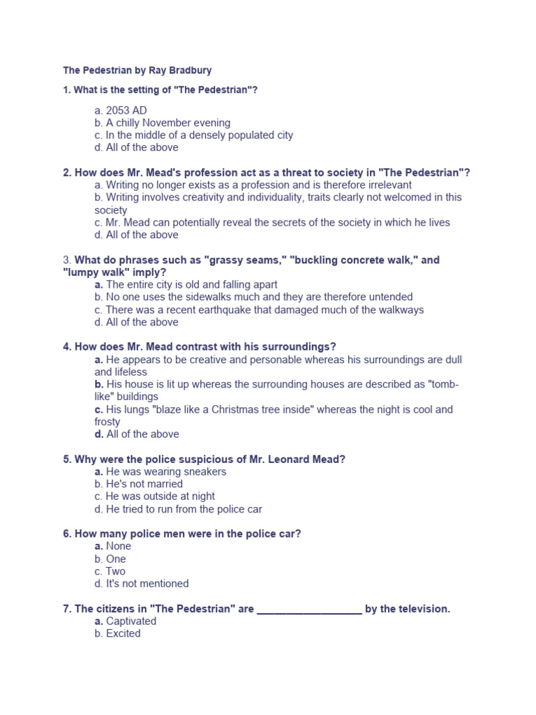 "The Pedestrian: Analysis and Questions" | PDF