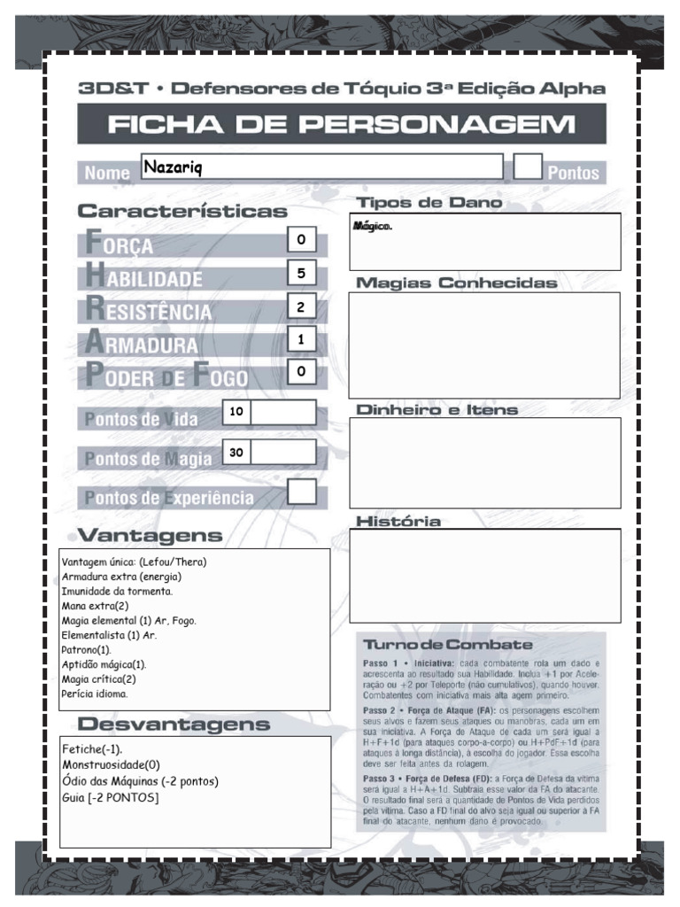 3dt Alpha Ficha de Personagem Editavel Biblioteca Elfica | PDF