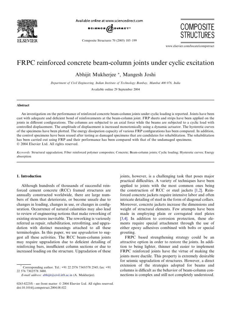 Frpc Reinforced Concrete Beam Column Joints Under Cyclic Excitation Download Free Pdf Fibre