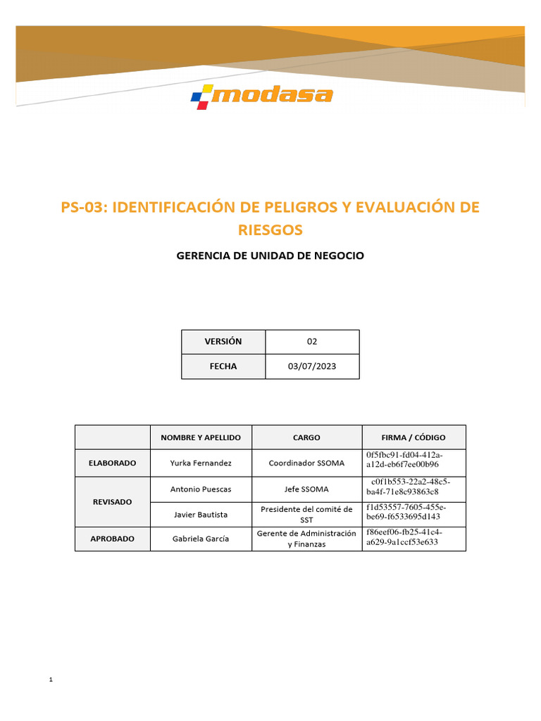 PS-03 Procedimiento IPERC V2 | PDF | Riesgo | Seguridad y salud ocupacional