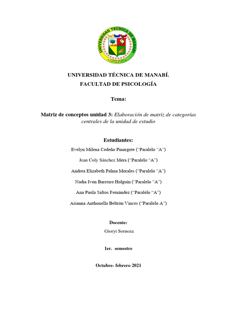 Matriz de Conceptos Unidad 3 Elaboración de Matriz de Categorías ...