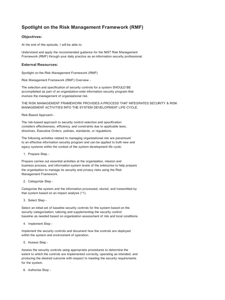 Isc2 Cissp 1 12 1 Spotlight On The Risk Management Framework (RMF ...