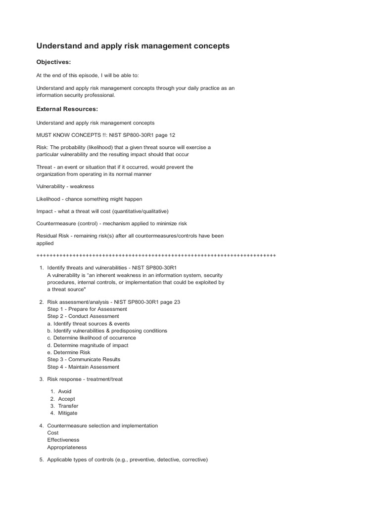 Isc2 Cissp 1 11 1 Understand and Apply Risk Management Concepts | PDF Isc2 Cissp 1 11 1 Understand and Apply Risk Management Concepts | PDF