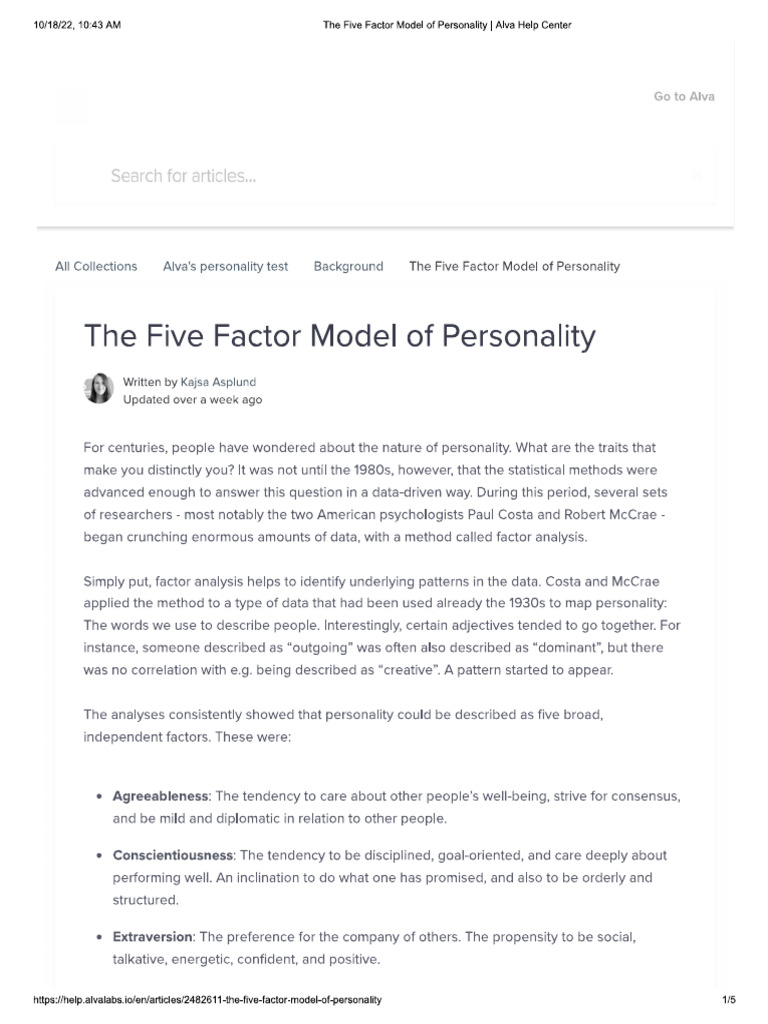 The Five Factor Model of Personality | PDF