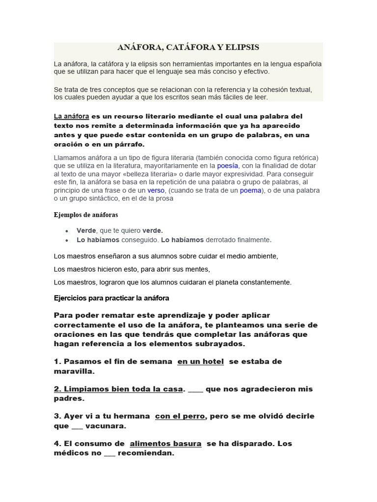 ANÁFORA, Catafora, Elipsis 6A 23 | PDF | Poesía | Oración (Lingüística)