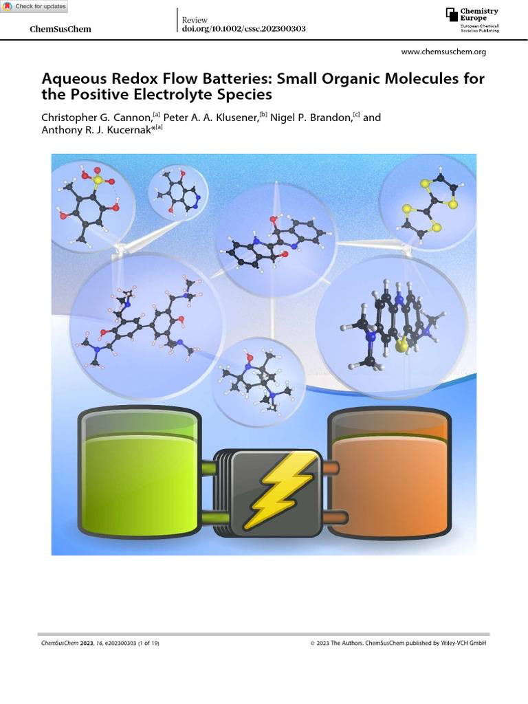 ChemSusChem - 2023 - Cannon - Aqueous Redox Flow Batteries Small Organic Molecules For The ...