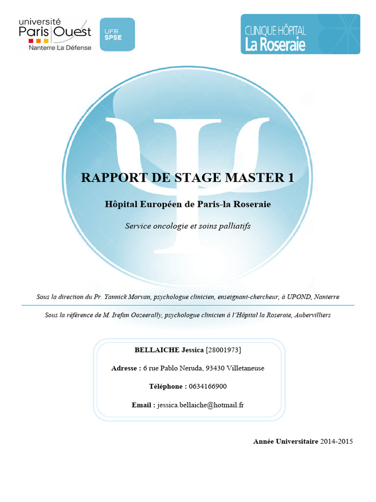 Rapport de Stage Master 1 Psychologie Clinique | PDF | Psychologie ...