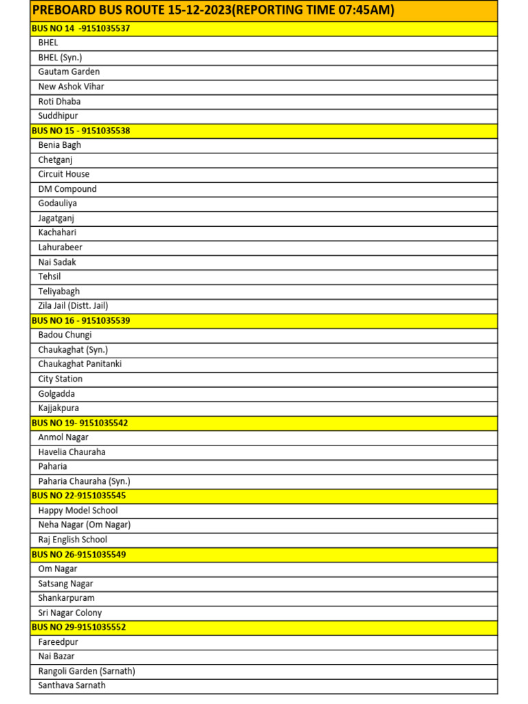 Preboard Exam Bus Route Details (14!12!2023) | PDF